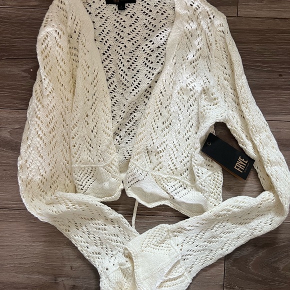 Frye | Sweaters | Frye Tie Cardigan Pointelle Knit Crochet Sweater ...